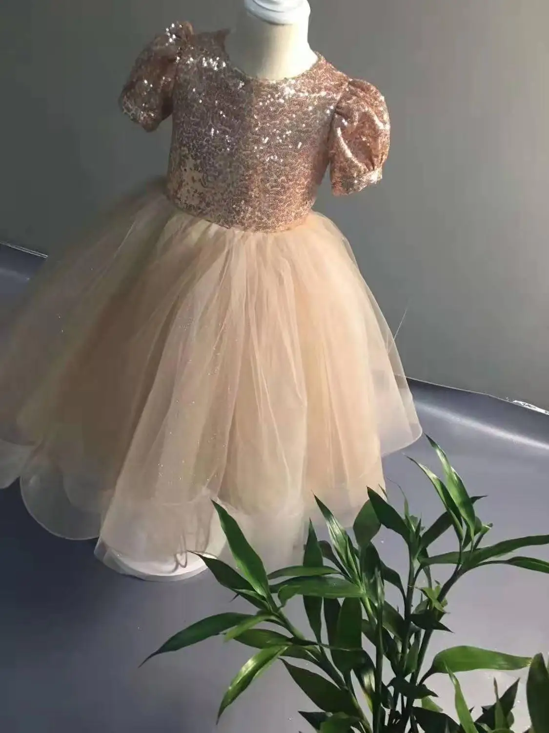 Flower Girls Dresses Bling Short Sleeves Little Princess Party Gowns ...