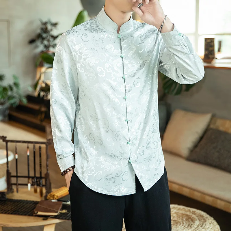 Ropa tradicional China para hombres, camisas de seda y satén de manga ...
