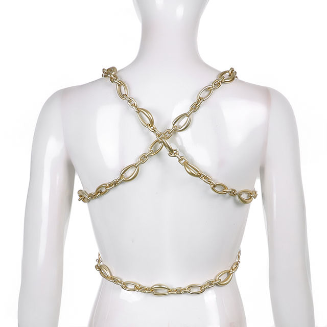 FREE SHIPPINGH White Crop Top Metal Chains Cross Backless JKP4562