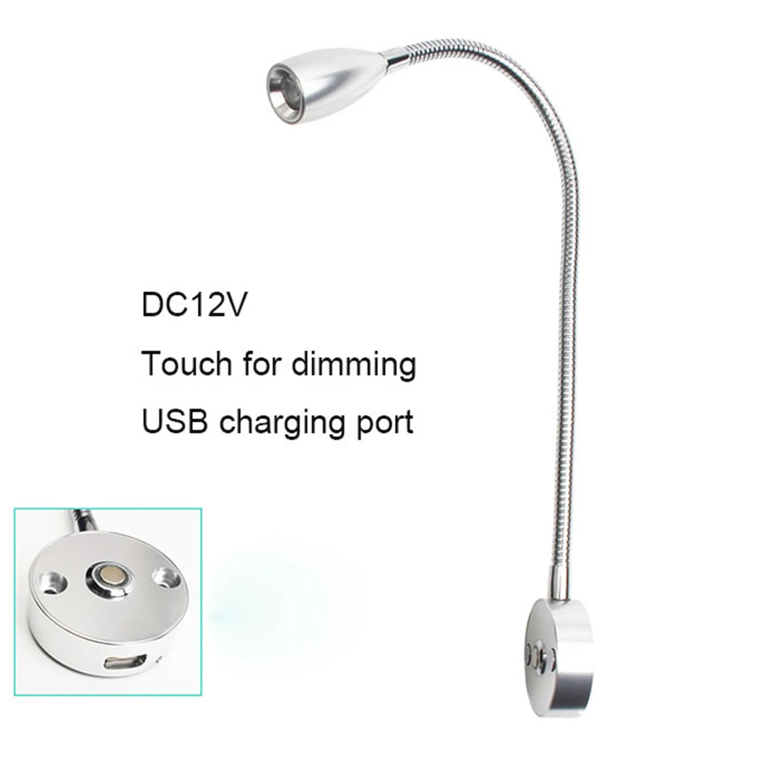 Black Silver Dc12v 24v 3w Rv Boat Led Reading Light With Usb Charing ...