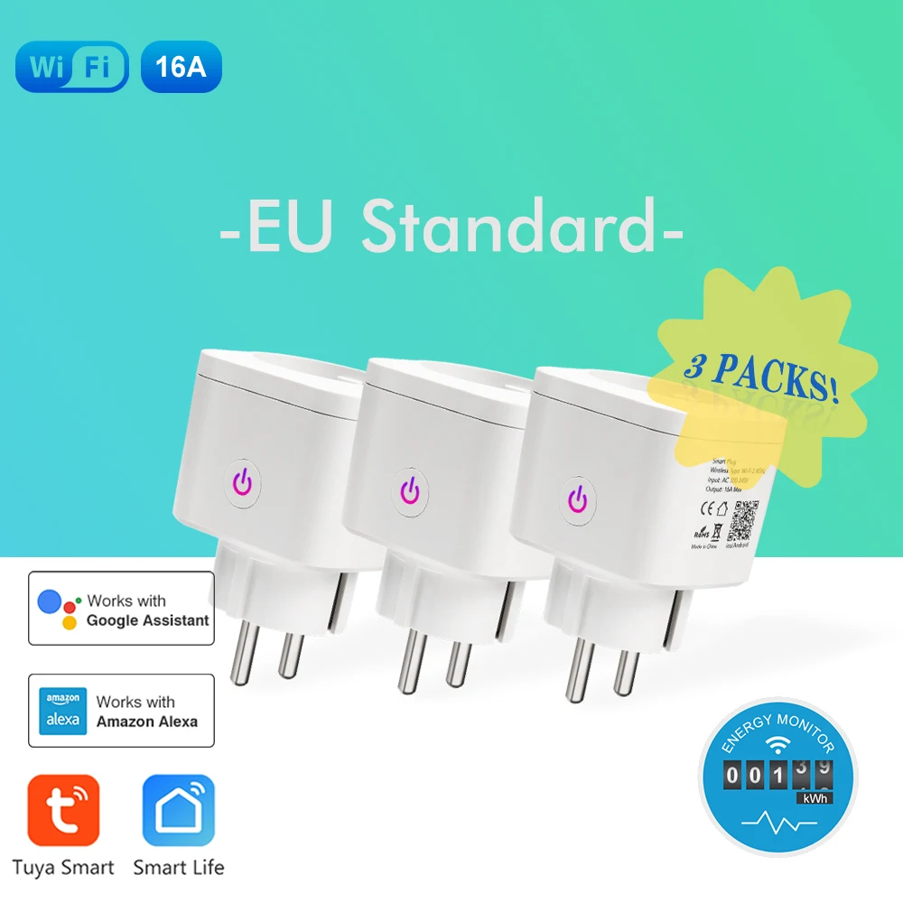 16A Power Monitoring Smart Plug Wifi Smart Socket Tuya Smart Life App ...