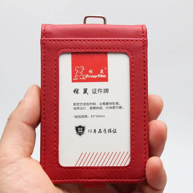 New PU Leather double card sleeve ID Badge Case Clear Bank Credit Card ...