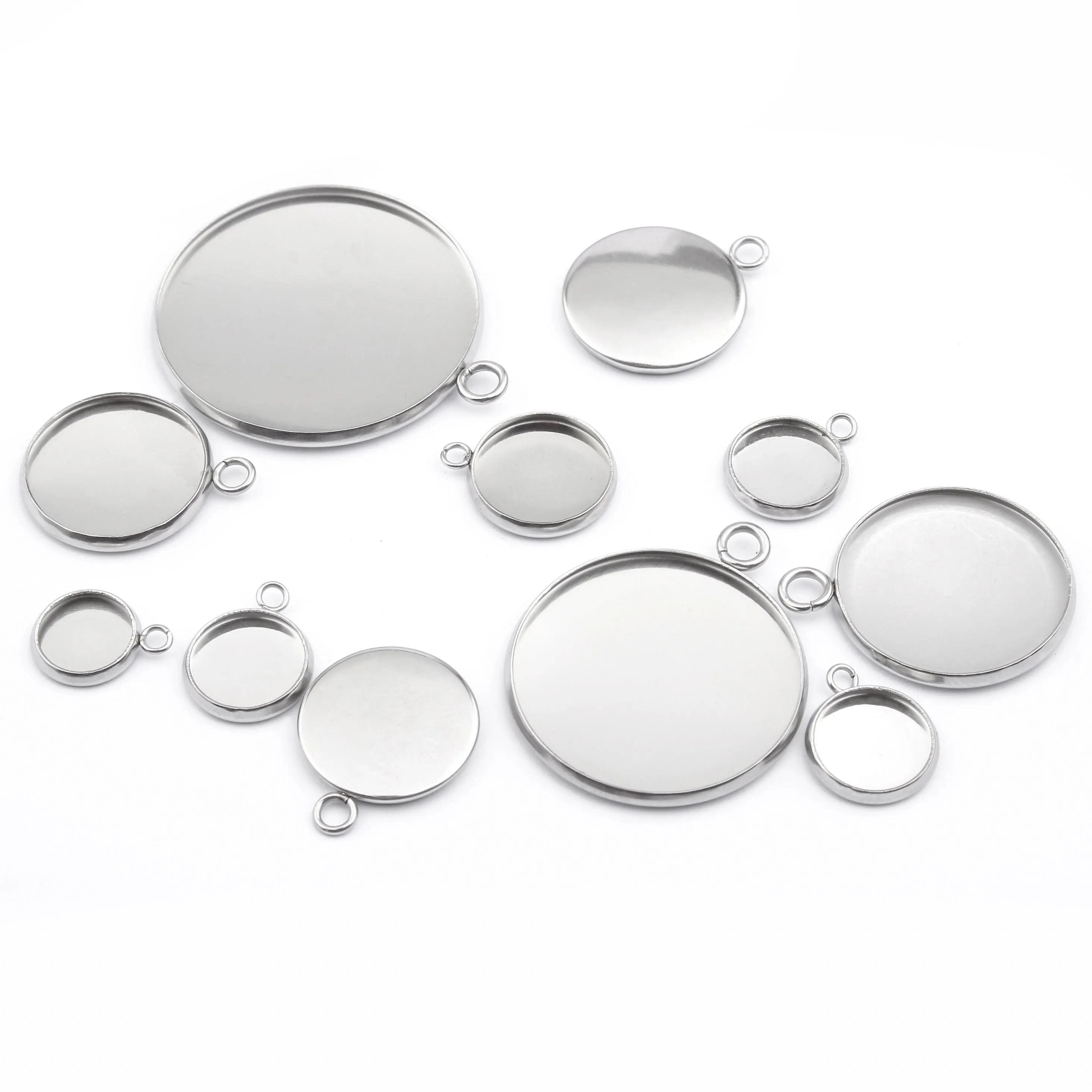 20pcs Stainless Steel Pendant Cabochon Base Tray Bezels Round Blank ...