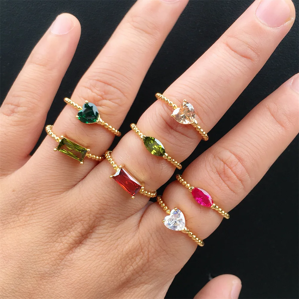 Ins Exquisite Simplicity Colorful Zircon Ring For Girl Women, Gold ...
