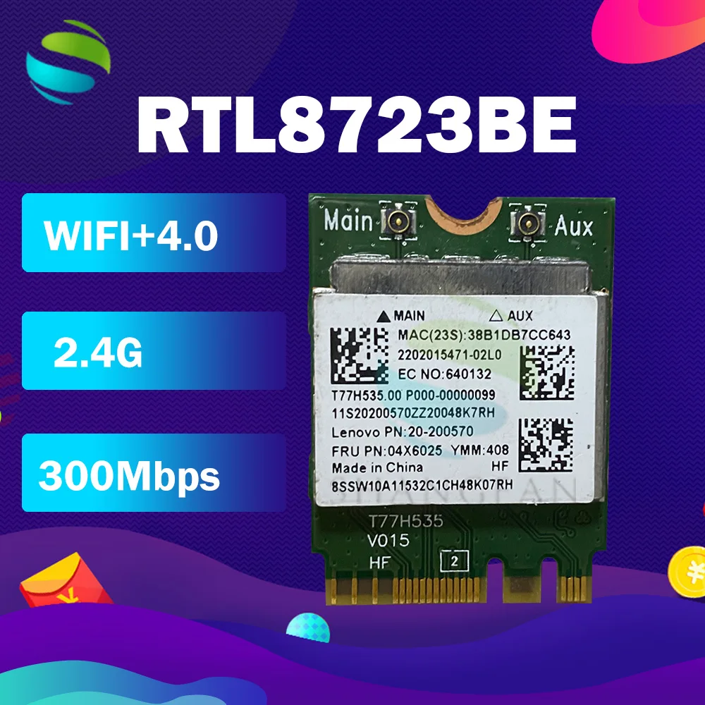 RealTek RTL8723BE RTL8723BENF NGFF 무선 Wifi 블루투스 카드, FRU:04X6025 ...
