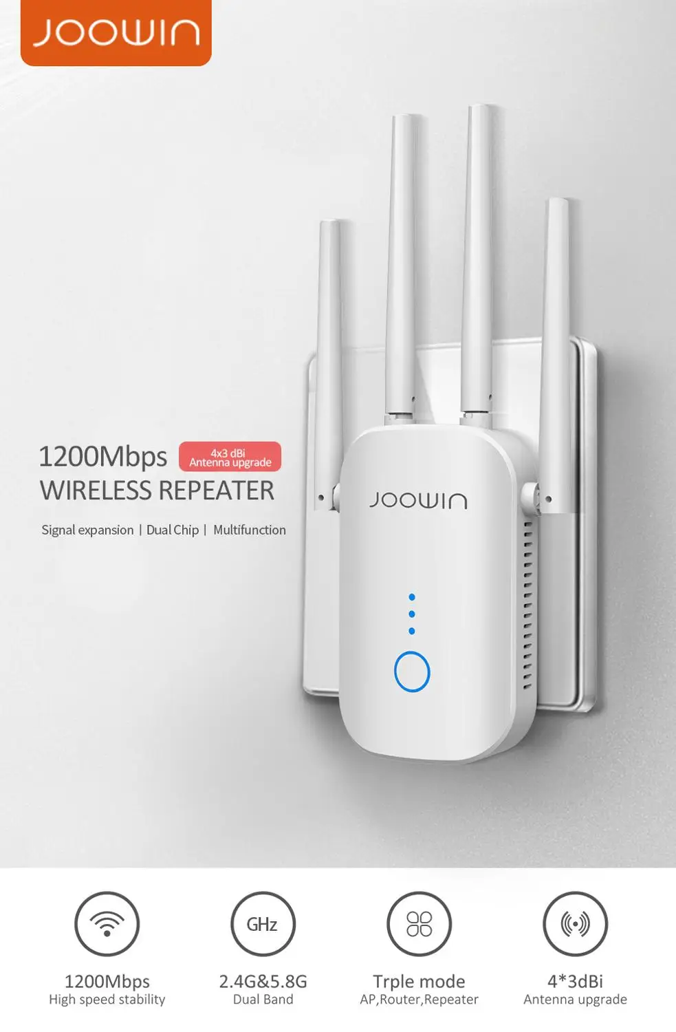 Joowin Jw-wr758ac 1200mbps High Speed Wifi Repeater 2.4g&5.8g Dual Band ...