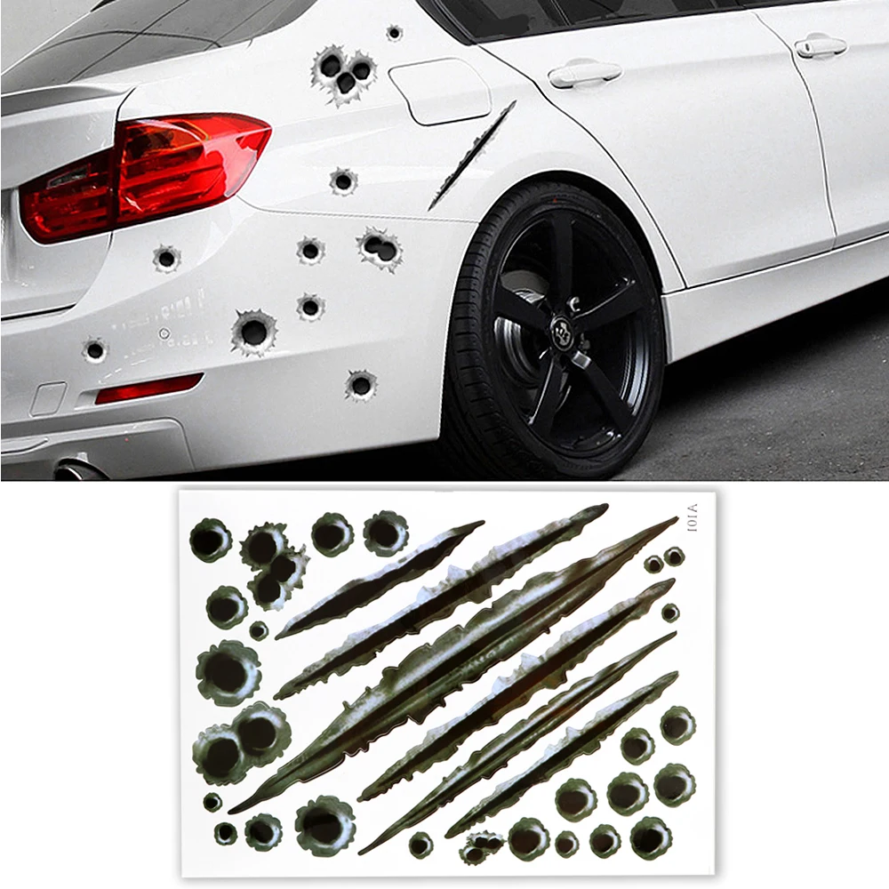 Car Sticker 3D Realistic Bullet Hole Car Sticker Simulation Scratch ...