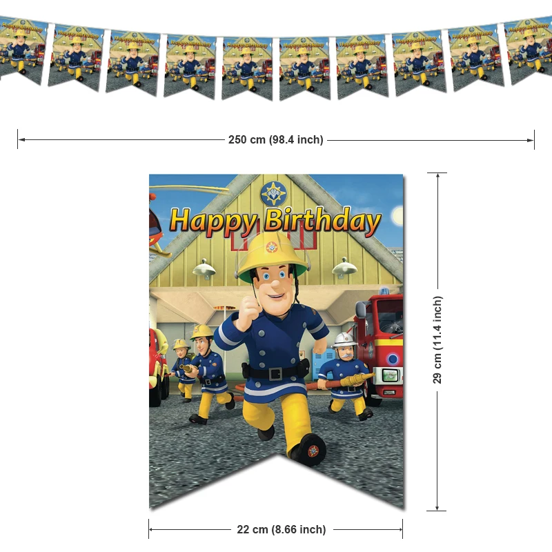 Fireman Sam Birthday Party Decorations Banner Fire Engine Fighter Theme ...
