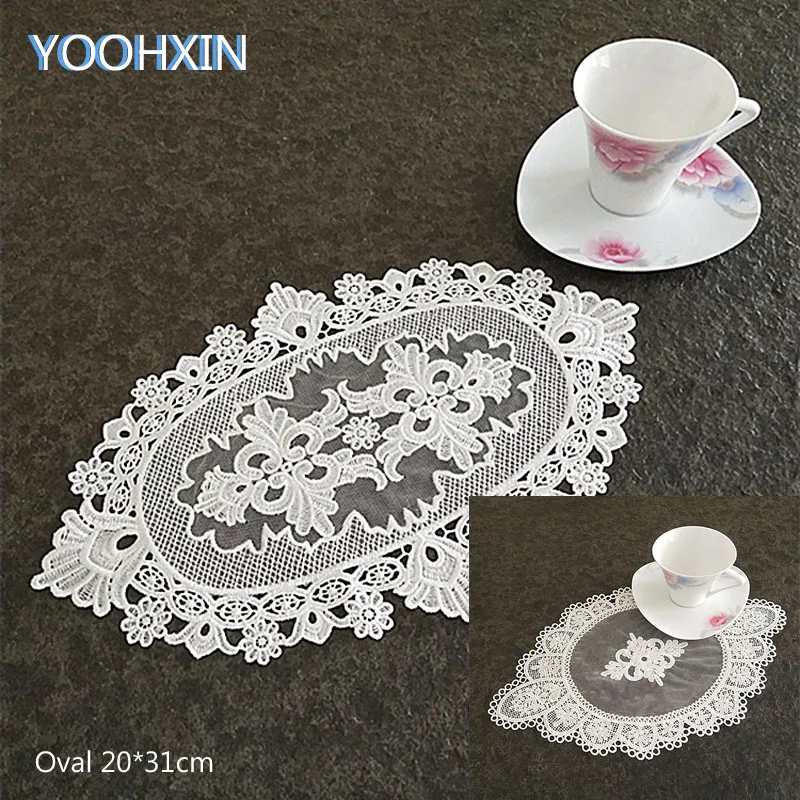 Elegant Lace oval Embroidery drink table place mat Christmas pad Cloth ...