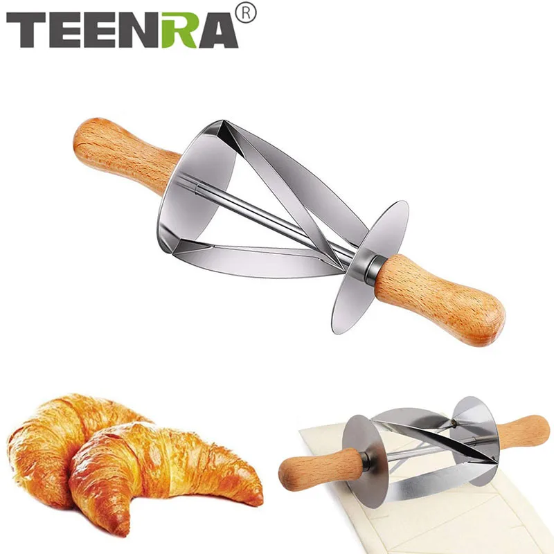 TEENRA-Stainless-steel-Croissant-Cutter-Roller-Wheel-Dough-Knife-Wooden ...
