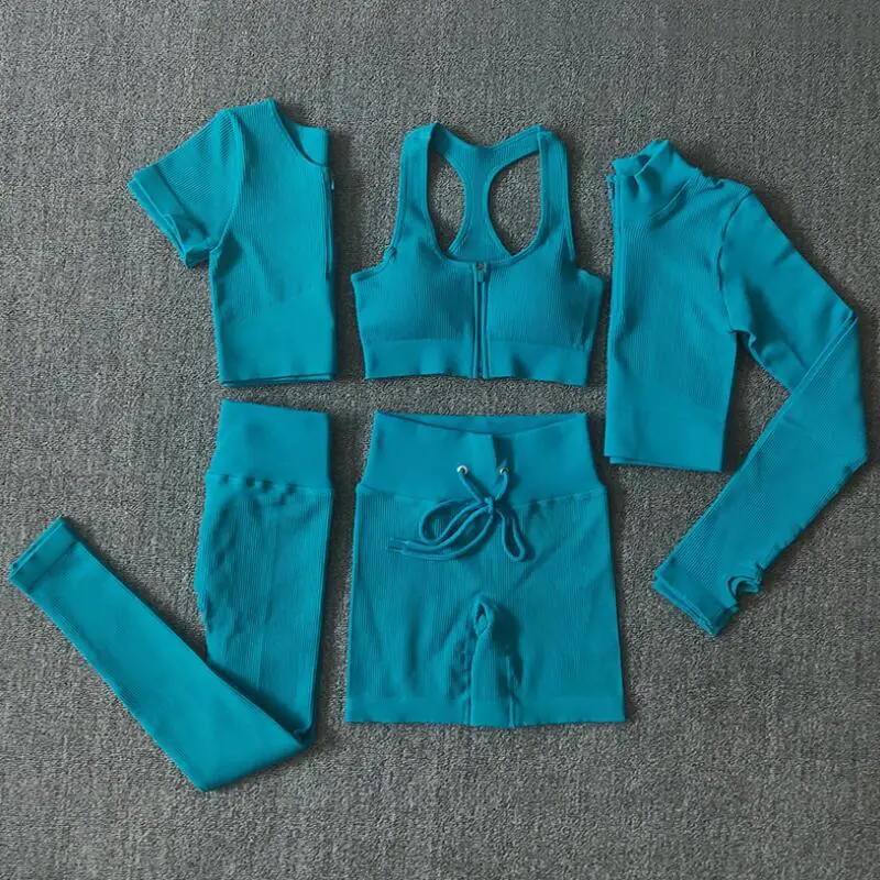 2/5pcs Seamless Sport Set Women Yoga set Brown Crop top Bra Leggings Shorts Sportsuit Workout ...