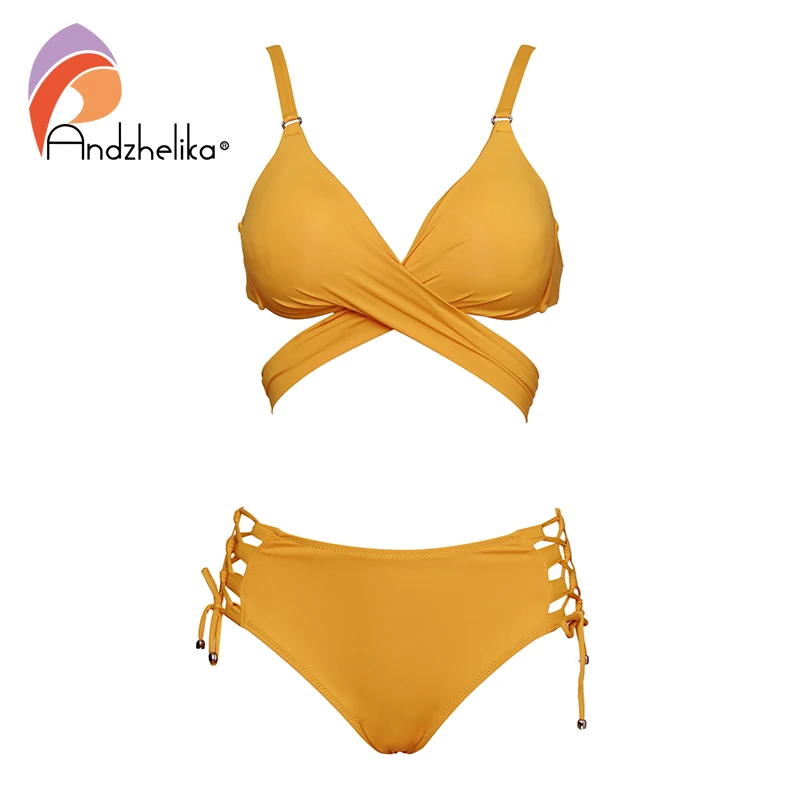 Andzhelika Push Up Bikini Swimsuit Woman Sexy Cross Strap Bandage Two