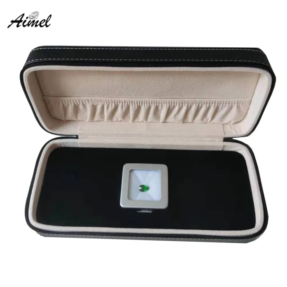 Black PU Diamond Jewelry Storage Box Stone Ring Organizer Gift Case ...