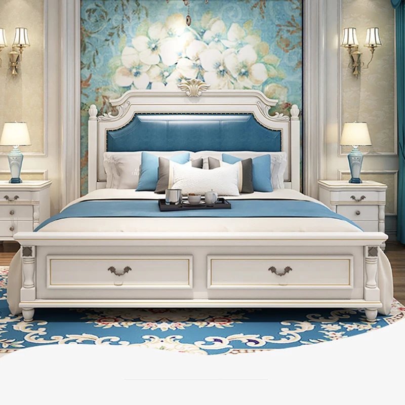modern european solid wood bed Fashion Carved leather french bedroom ...