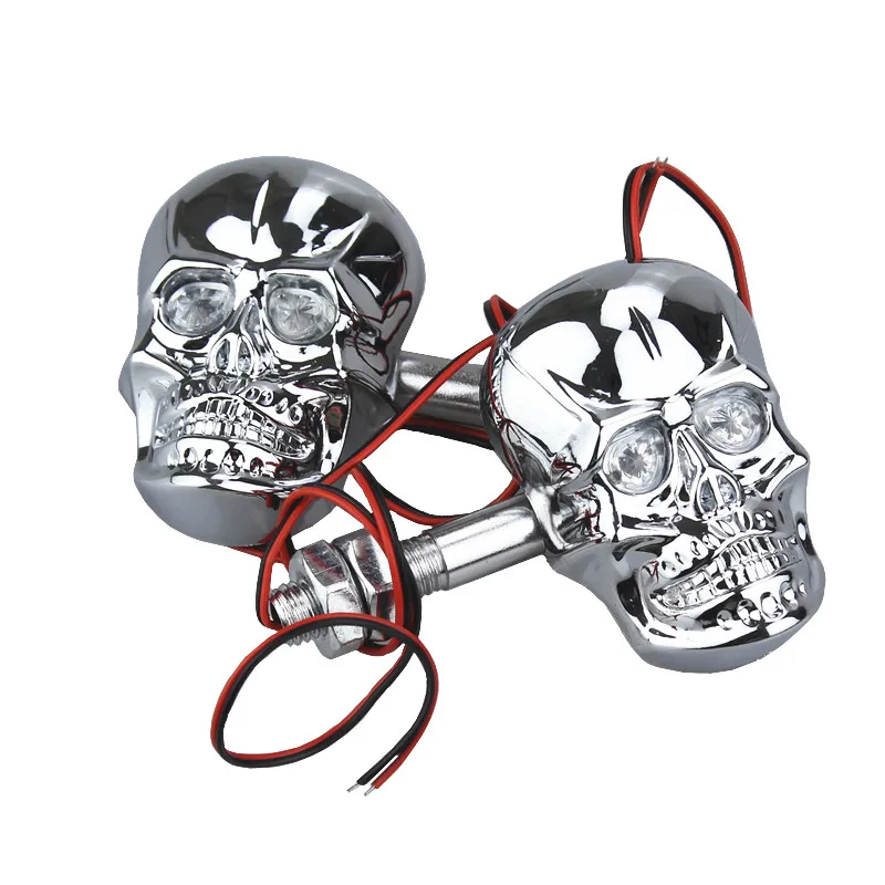 1 Pair Chrome Led Skull Turn Signal Light For Honda Cbr Shadow Vtx ...