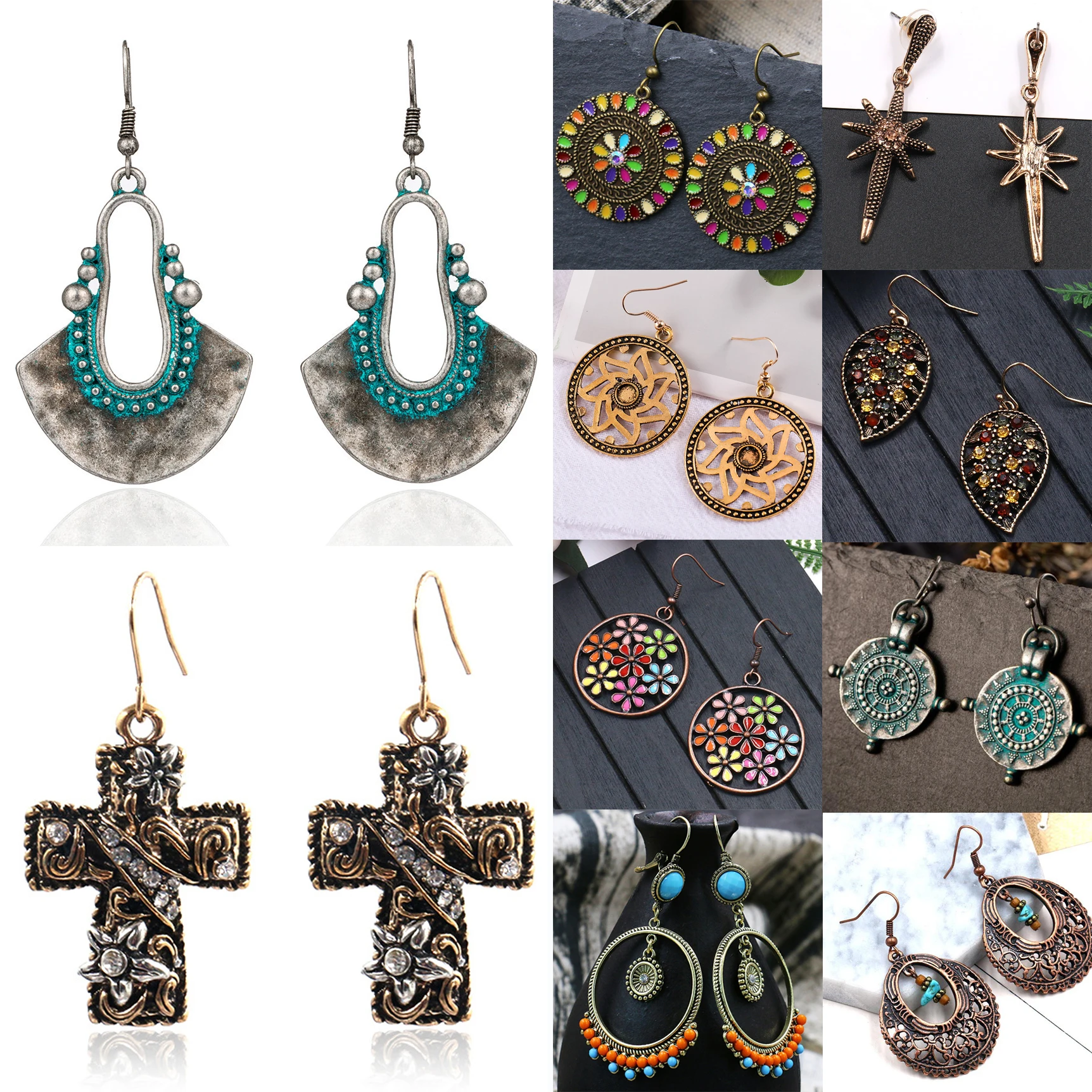 Pendientes colgantes de flores para mujer, aretes bohemios Vintage a la ...