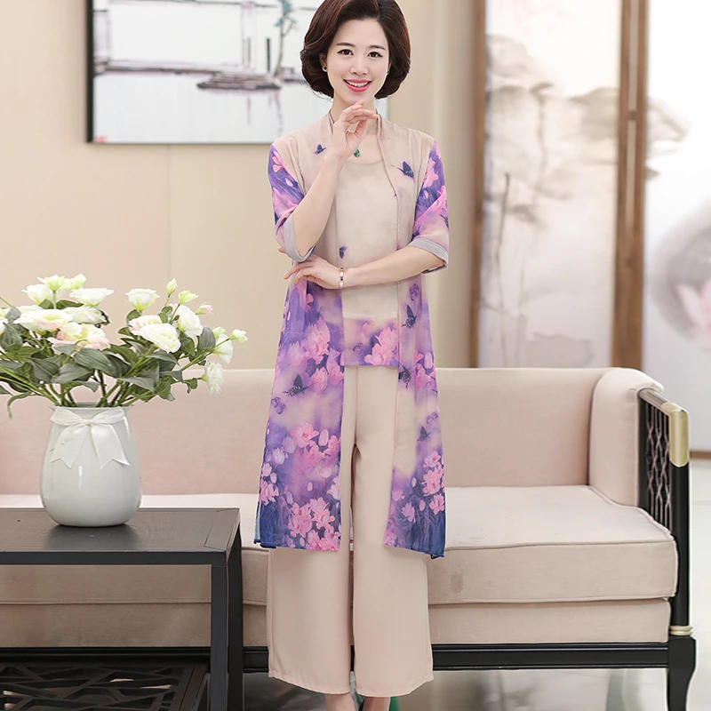 Women-Chiffon-Cardigan-Three-Pieces-Summer-Suits-Ladies-Floral-Printed ...