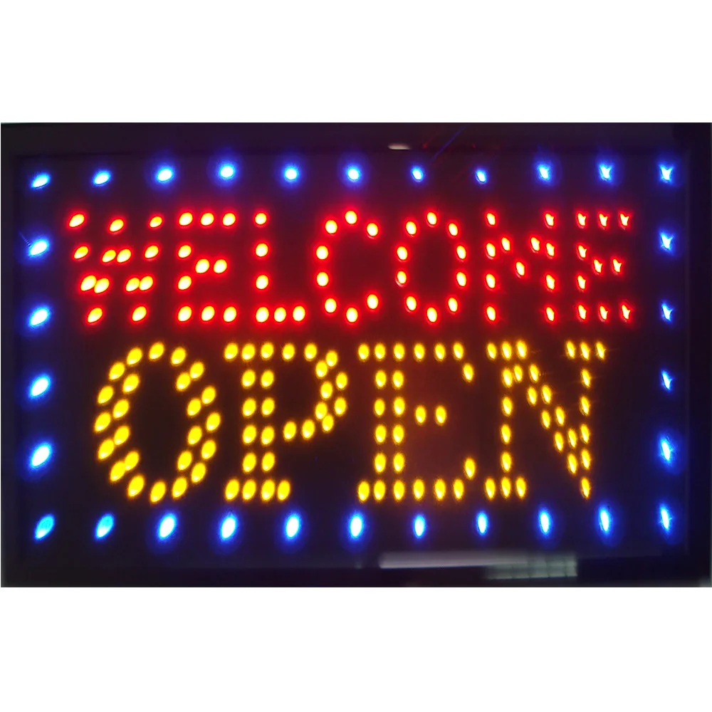 Welcome Open Led Neon Signs Blue Edge Led Neon Light Open Welcome Sign ...