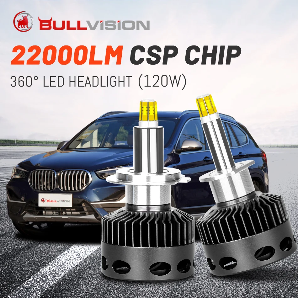 Bullvision H1 LED Car Headlight 22000LM 360 Degree CSP Chip H7 H11 9005 ...