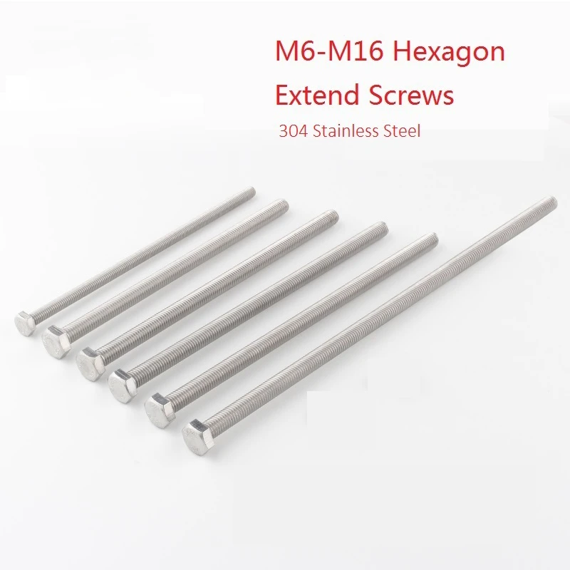 External Hexagon Extended Screws 304 Stainless Steel Outer Flat Hexagon Head Bolt for Machine M6 ...