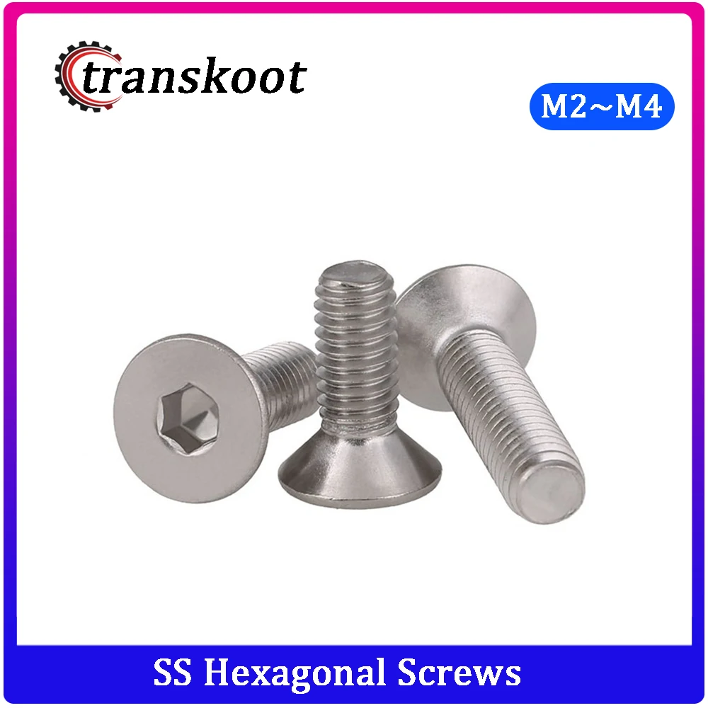 50 개 dinm01 ISO10642 JISB1194 M2 M2.5 M3 M4 스테인레스 스틸 304 육각 접시 머리 나사 ...