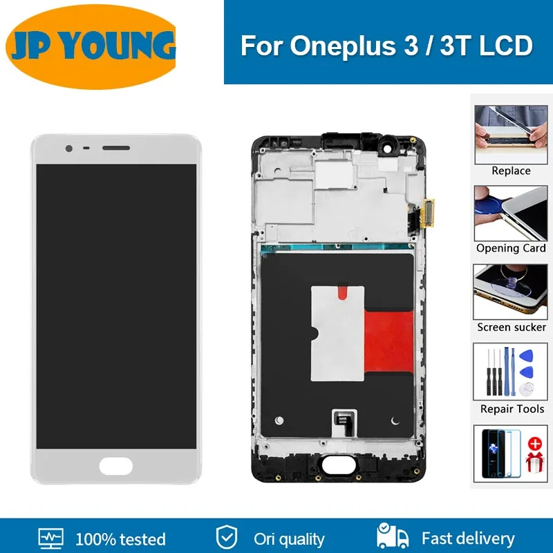 ใหม่ OLED 5.5 ''เปลี่ยนจอแสดงผลสำหรับ Oneplus 3T จอแสดงผล LCD กรอบ Touch หน้าจอสำหรับ OnePlus 3 ...