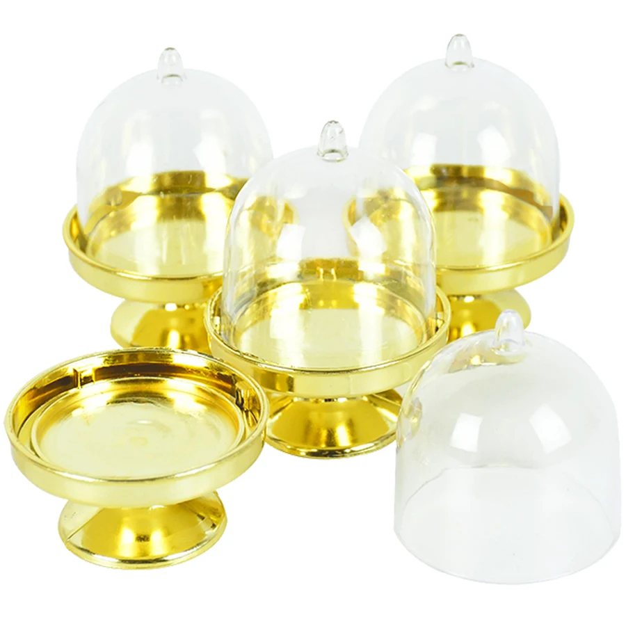 4-Mini-Cake-Plate-Stand-Chocolate-Cupcake-Candy-Clear-Plate-with-Cover ...