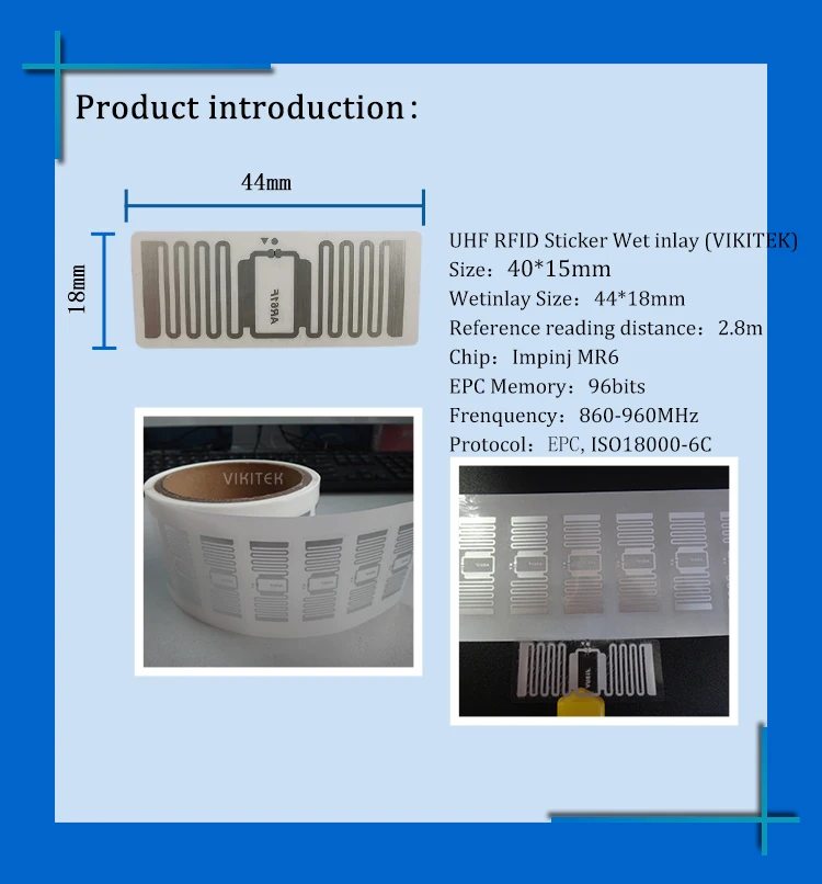 UHF sticker RFID tag impinj MonzaR6 AR61F wet inlay 915m 860-960mhz EPC ...