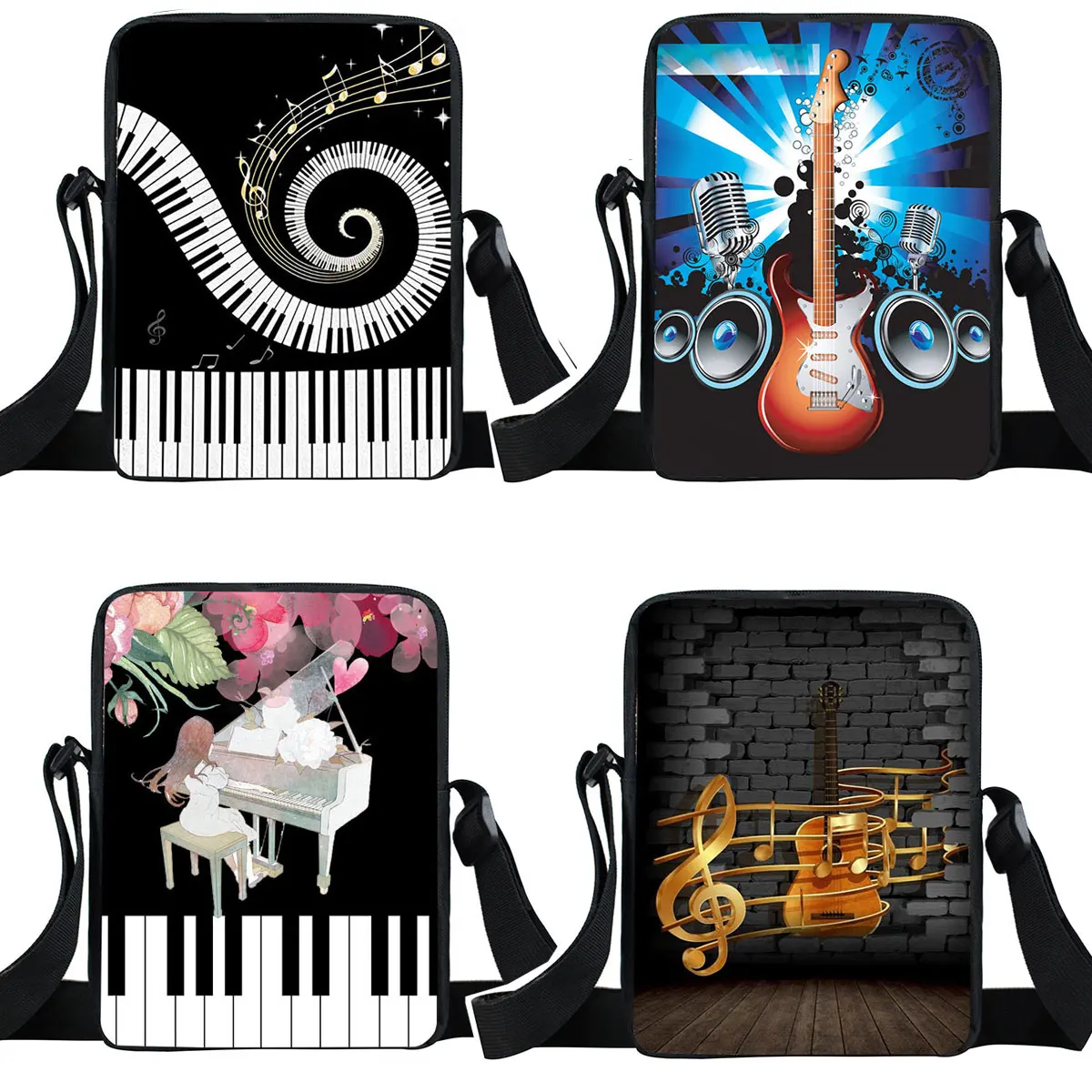 Music Notes / Guitar / Piano Messenger Bag Girls Canvas Shoulder Bags ...