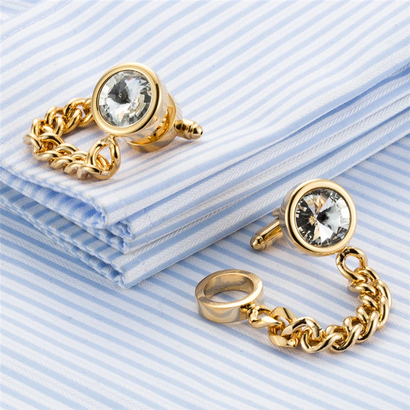 Luxury Crystal Brass Chain Cufflinks for Mens Jewelry Buttons Top ...