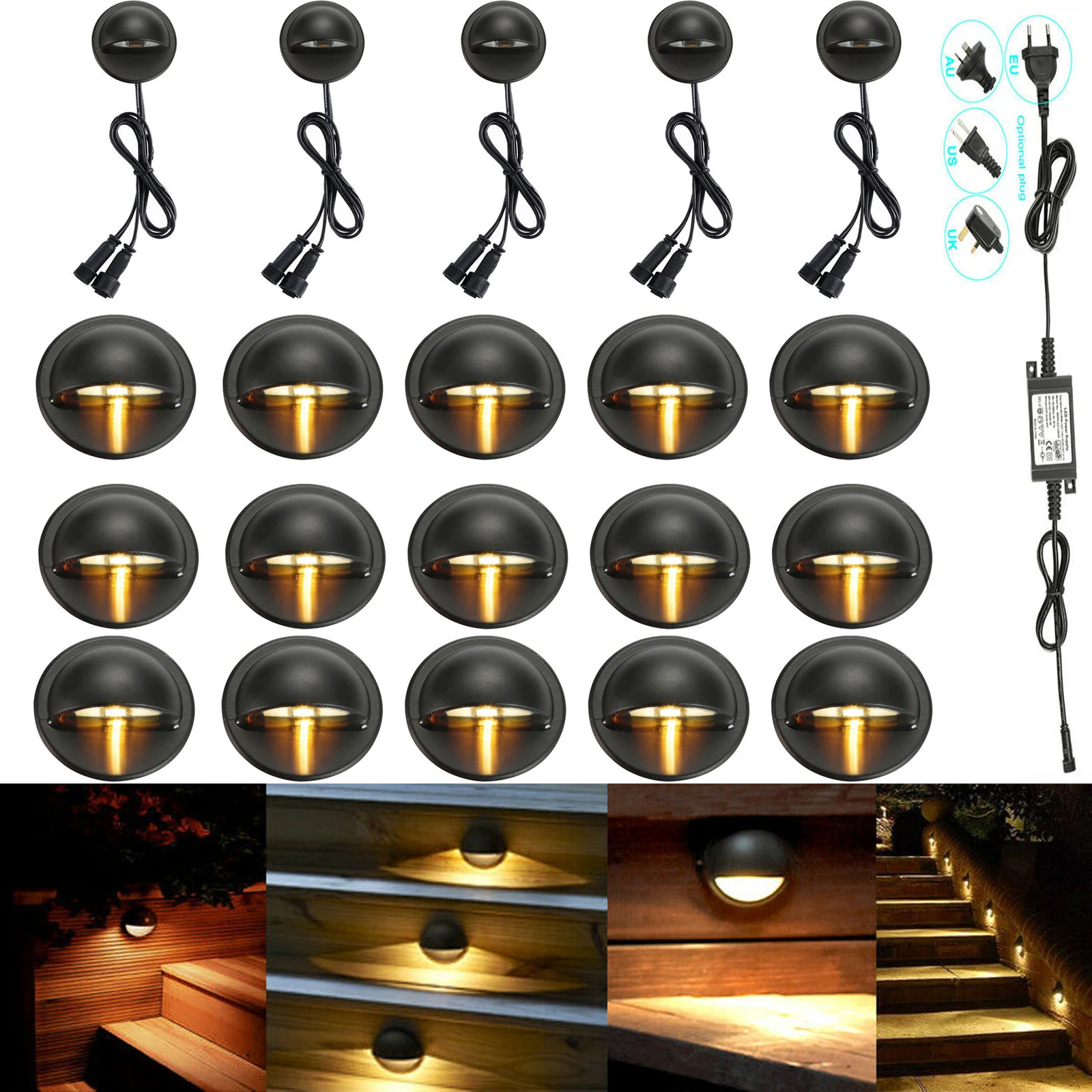 20pcs Black Half Moon 35mm Led Deck Step Stair Fence Plinth Lights Low ...
