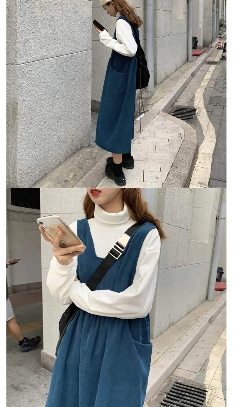 Elbiseler kadınlar askı Lolita gevşek Retro kore tiki tarzı öğrencileri ...