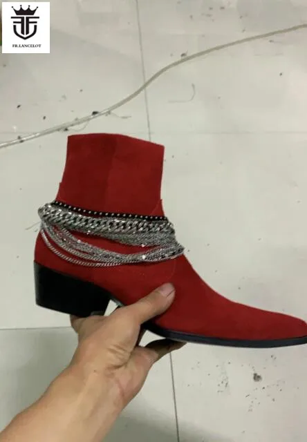 Botines-con-cadenas-plateadas-para-hombre-botas-Chelsea-con-cremallera ...