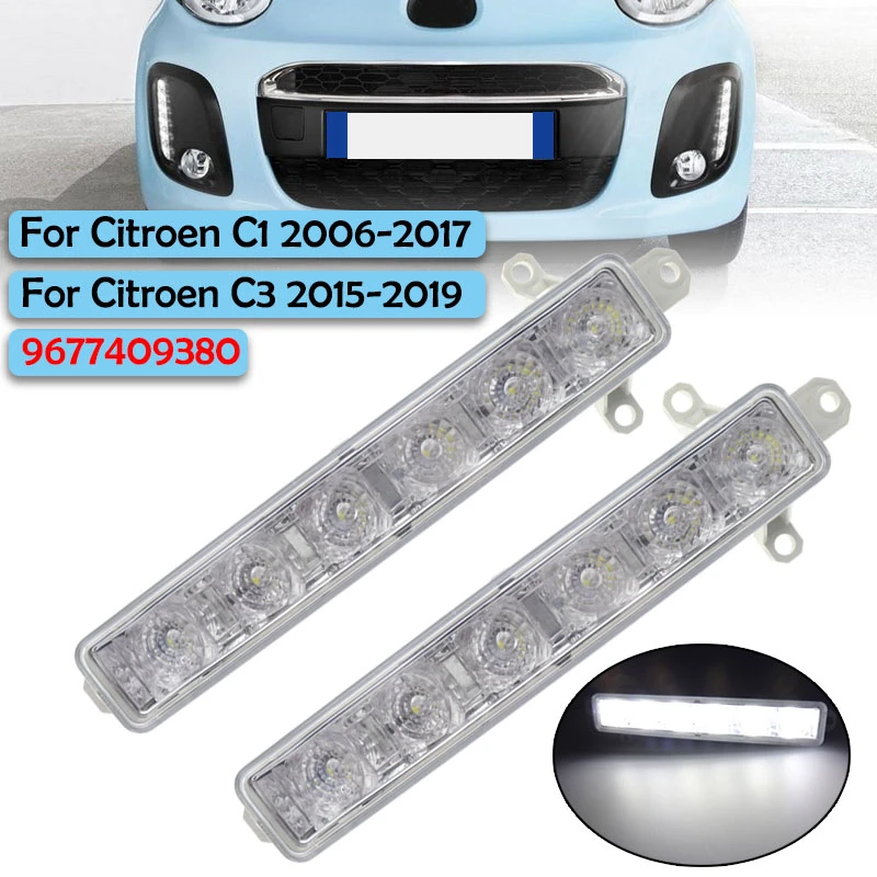 2 led de luz diurna para carro, lente clara para lâmpada drl 9677409380 ...