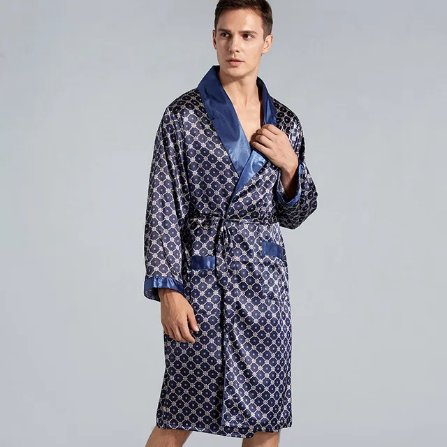 Mens Short Satin Robe Dragon Print Gowns Dresses, Silk Dressing Gown ...