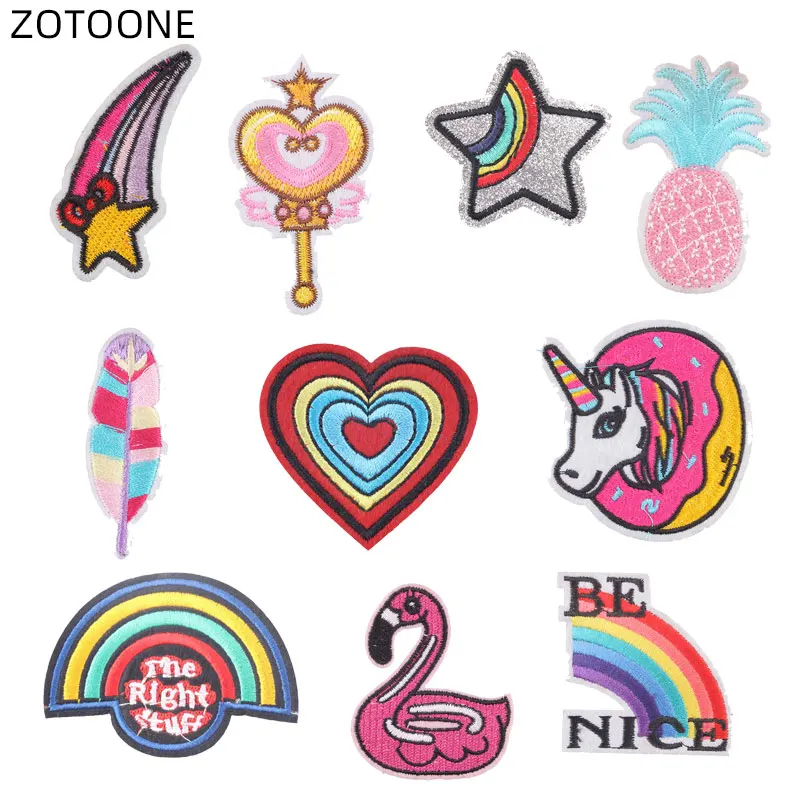 Zotoone Rainbow Heart Patch Heat Transfer Iron On Badge For Clothes Jeans Diy Embroidered ...