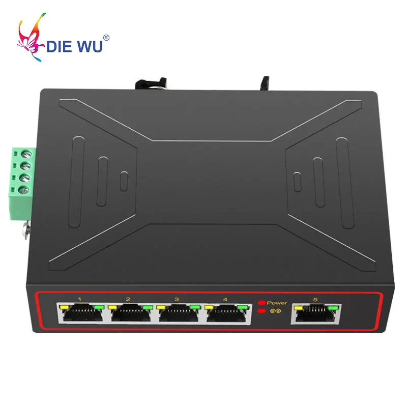 Diewu 5 Ports Industrial Metal Case Ethernet Switch 10/100Mbps Rj45 ...
