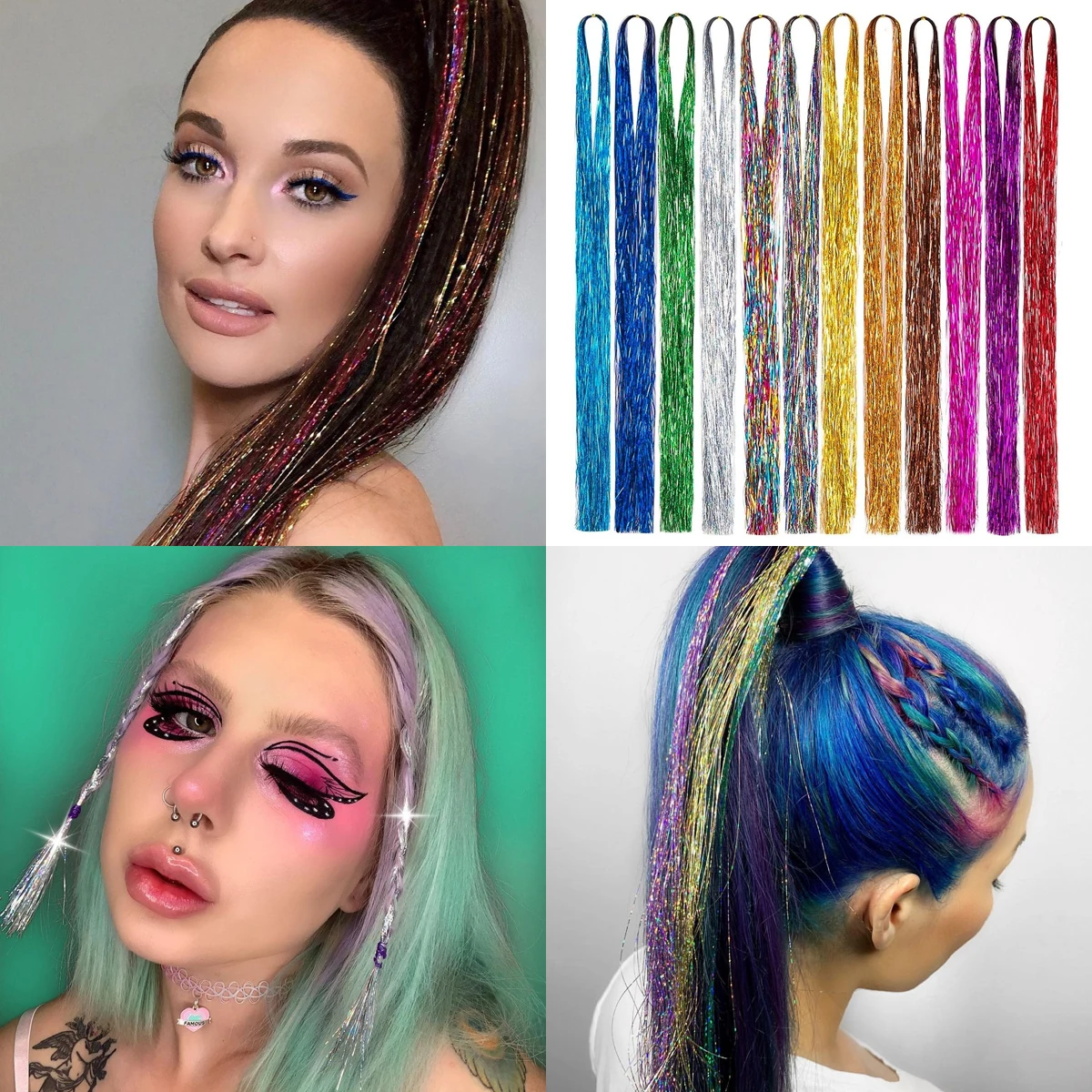Shiny-Sparkle-Hair-Tinsel-Kit-Rainbow-Women-Colorful-Glitter-Bling-Hair ...