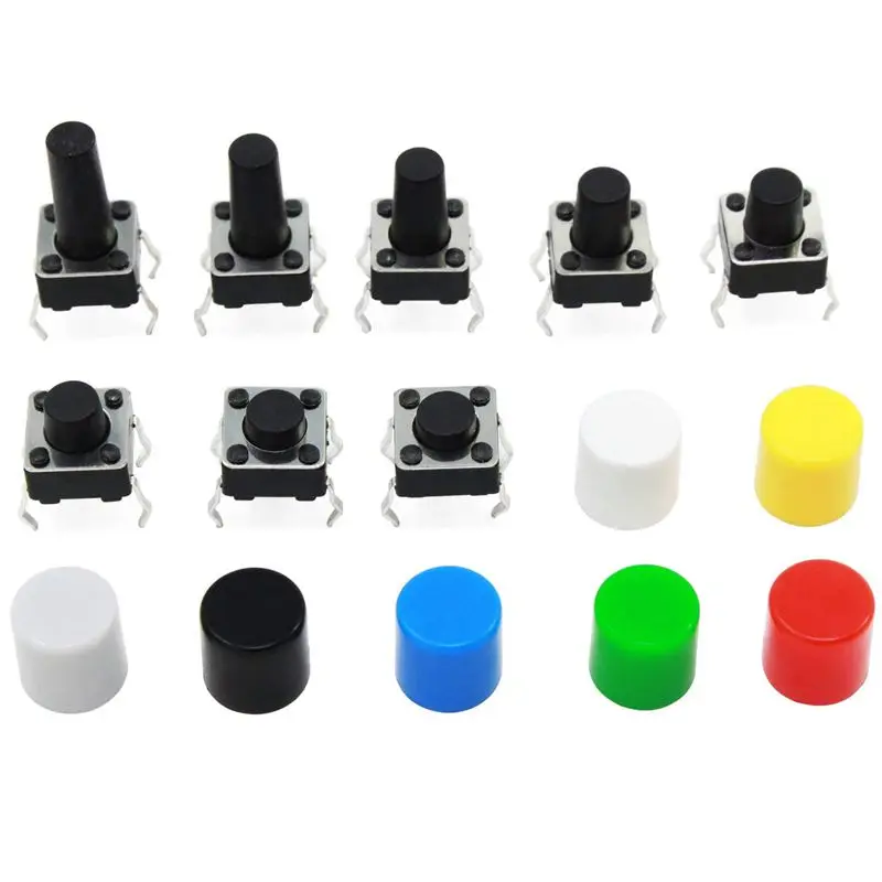 Tactile Push Button Switch Mini Momentary Tact Assortment Kit with Colorful Button Caps 420 PCS ...