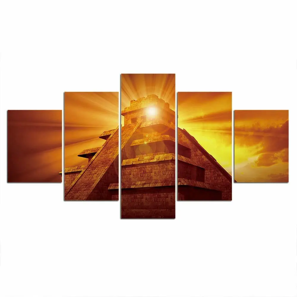 Mayan Mystery Pyramid 5 pcs Modern Home Wall Decor Canvas Picture Art ...