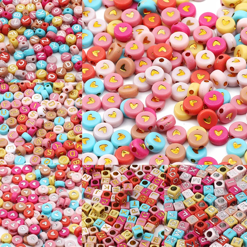 100-500pcs-Colored-Round-Square-Acrylic-Beads-Letter-Heart-Pattern ...