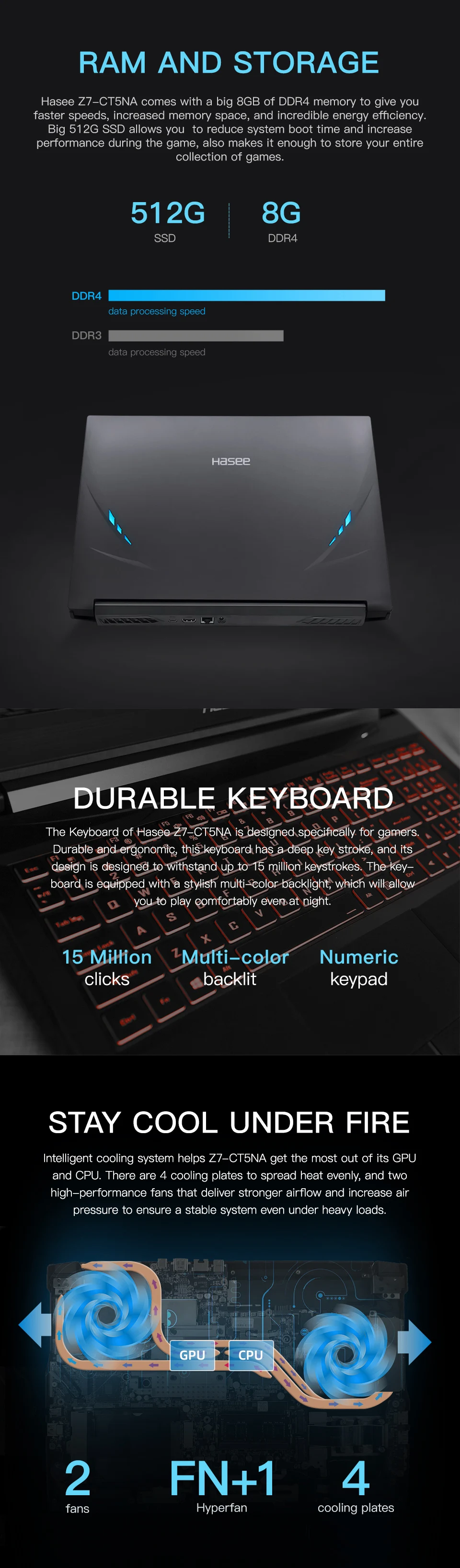 Hasee Z7 CT5NA Laptop for Gaming(Intel core I5 9300H+GTX1660Ti 6G GDDR6/8G RAM/512G SSD/15.6 ...