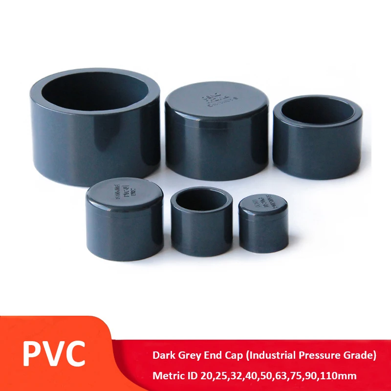 1pcs Dark Grey Pvc End Cap Id 20,25,32,40,50,63,75,90,110mm Metric ...