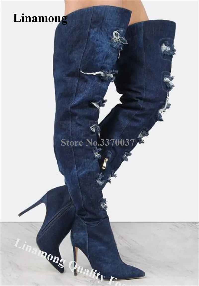 Lininter – bottes de gladiateur à bout pointu, en Denim, au dessus du ...