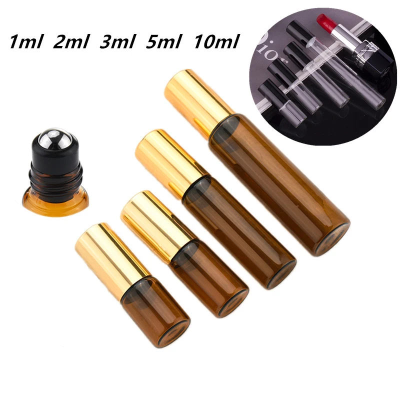 50pcs/lot 1ML 2ML 3ML 5ML 10ML Roll On Glass Bottle Amber Glass ...