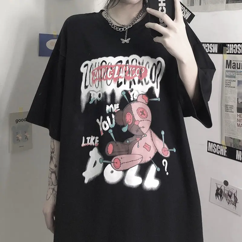 Fernan Harajuku Bear Print Graphic Tshirts Women 2021 Summer Anime ...