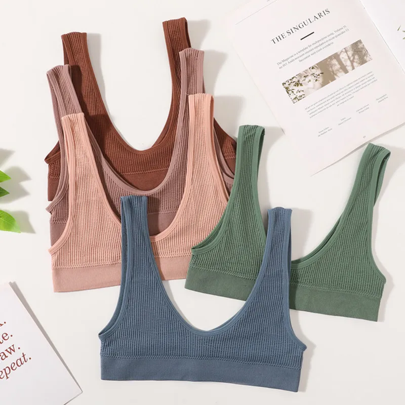 Sexy Seamless Bra Wire Free Brassiere Rib Bralette Women's Plunge ...