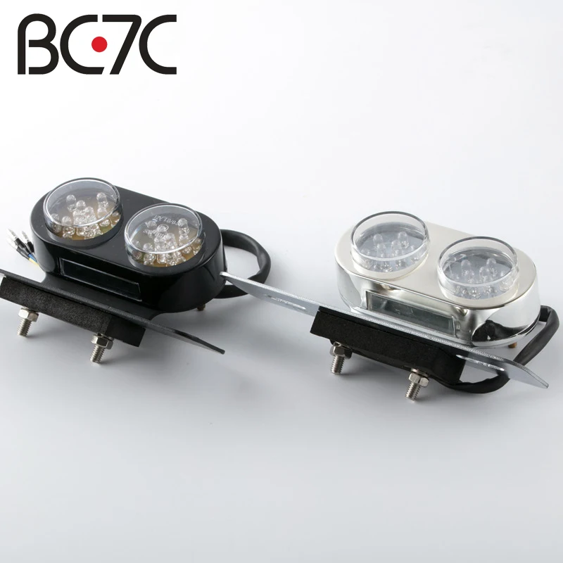 Motorcycle Modified LED Double Round Taillight License Plate Lamp for ...