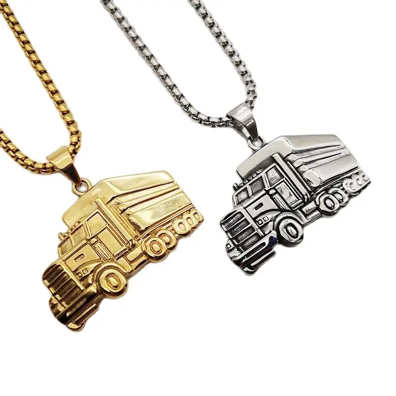 New-Retro-Silver-Color-Stainless-Steel-Big-Truck-Pendant-Necklace-Mens ...