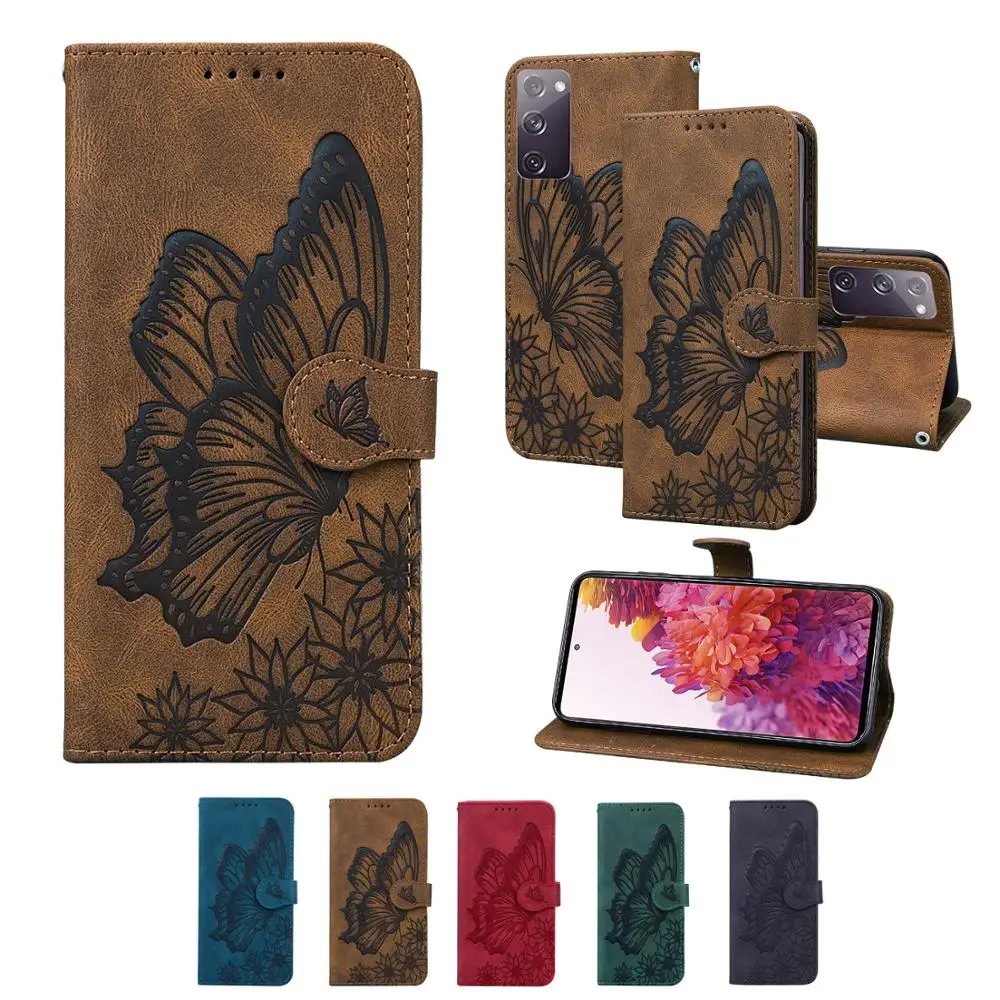 Funda de cuero de mariposa 3D para Samsung Galaxy S20 FE Plus Ultra S21 S30 S10 S9 S8 Plus Note ...